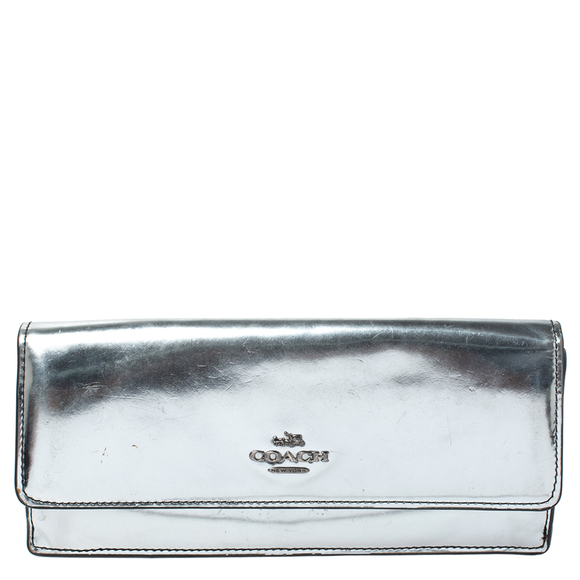 Coach | Bags | Coach Metallic Silver Patent Leather Continental Wallet ...